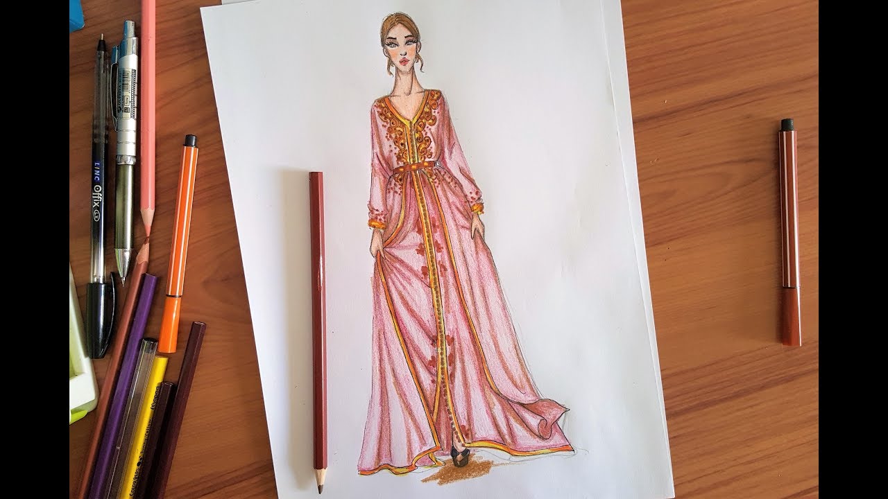 Fashion Drawing : How To Draw a Velvet Caftan Dress - YouTube