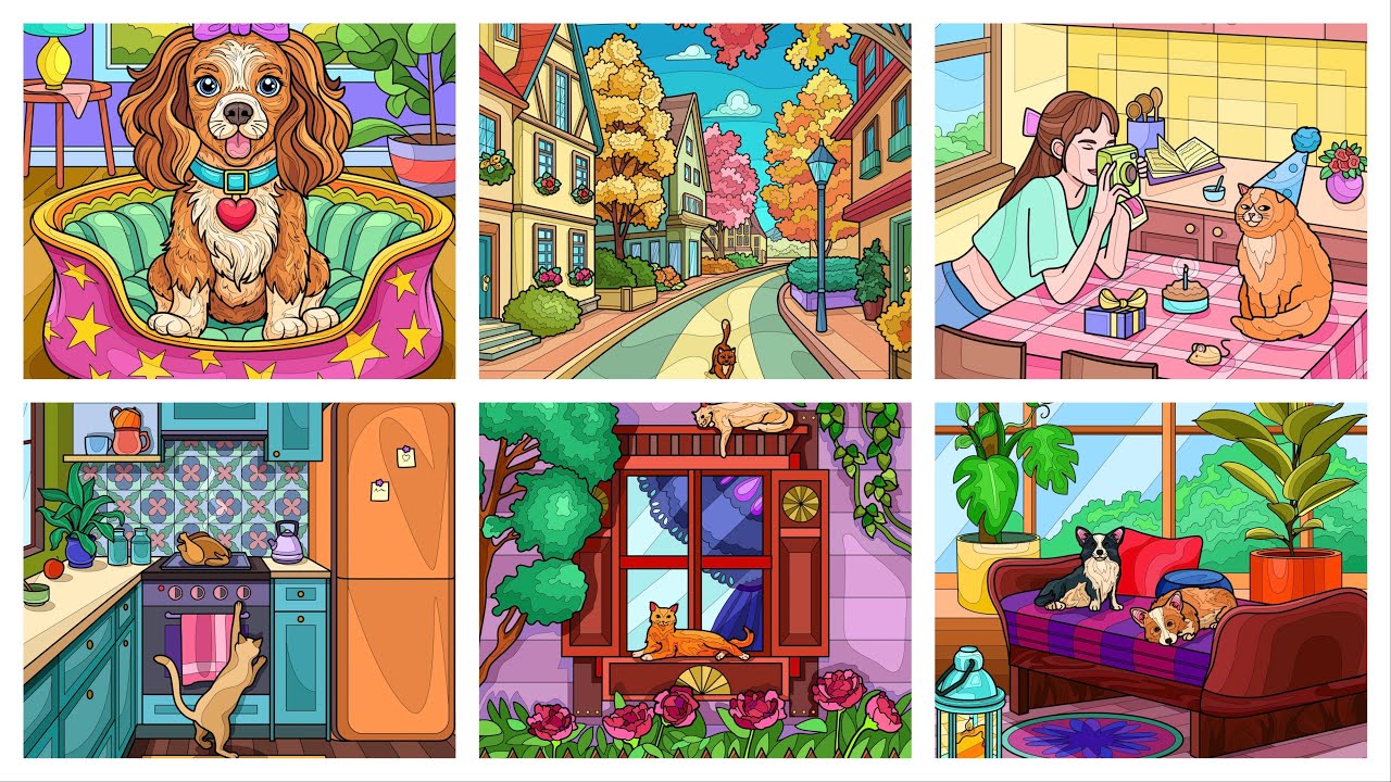 Pets Cats and Dogs Having Fun Indoor Outdoor Hey Color Game #kitties # ...