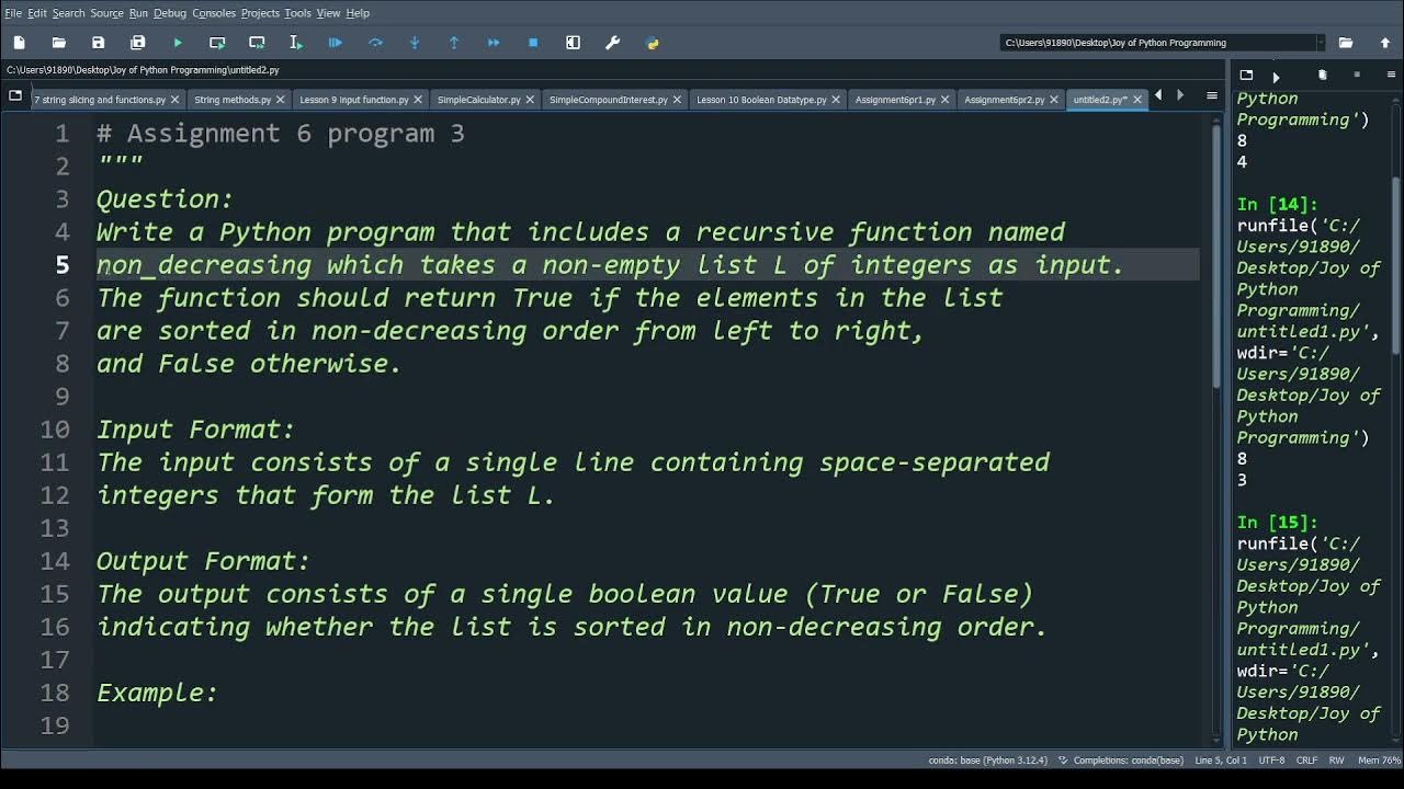 Joy of computing using python week6 program3 |Recursive function to find given list non ...