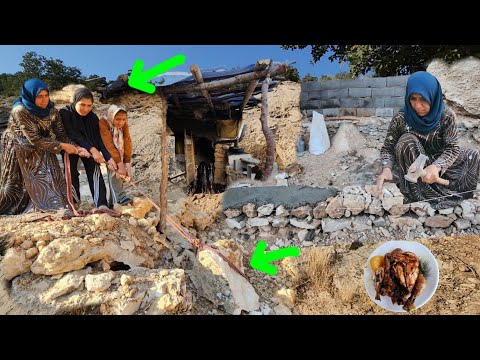 Brave mother builds cave stone steps by carrying giant rocks | Continued construction of shelter