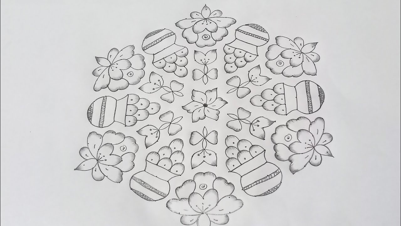 Pongal kolam | 21 to 11 inner dots rangoli | flower 🌺 Rangoli | periya ...