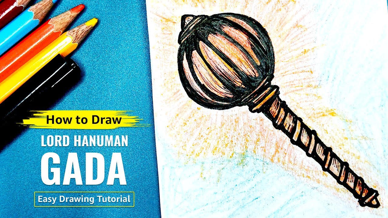 Hanuman ji Gada Drawing | Easy Lord Hanuman Gada Drawing | हनुमान जी ...