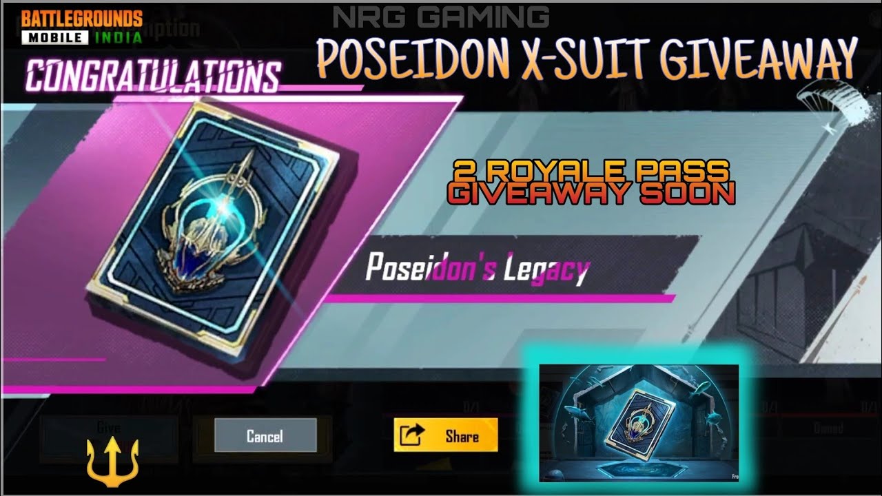 POSEIDON X-SUIT GIVEAWAY 🔥 | 1000+ COINS | BGMI | PAID | NRG GAMING YT ...