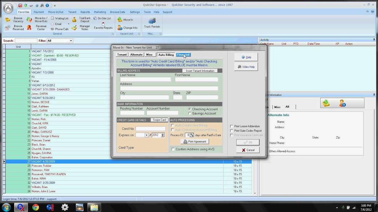 Self Storage Software - Move-in a tenant - YouTube
