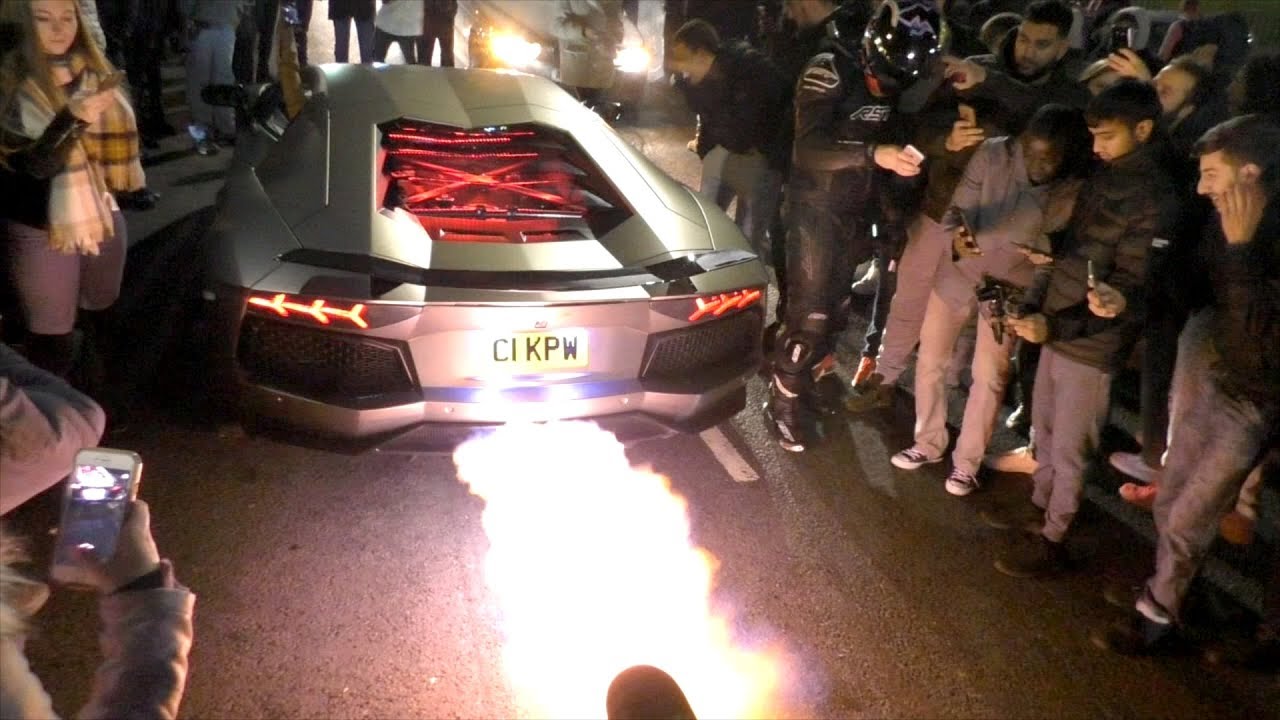This Lamborghini Aventador is literally ON FIRE, HUGE FLAMES! - YouTube