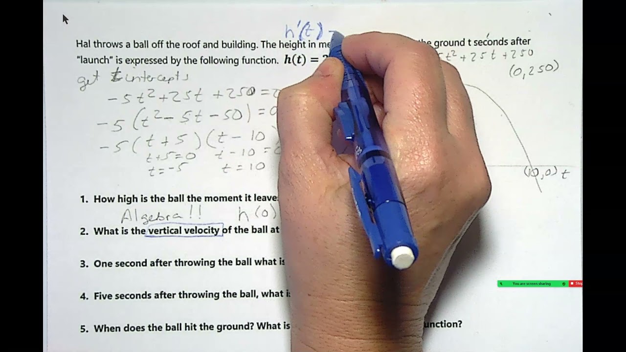 Ball launch, algebra vs calculus, position, velocity , accel - YouTube