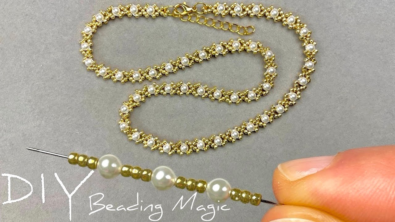 Easy Beaded Necklace: How to Make a Pearl Necklace using Seed Beads | Xoxo Beaded Choker ...