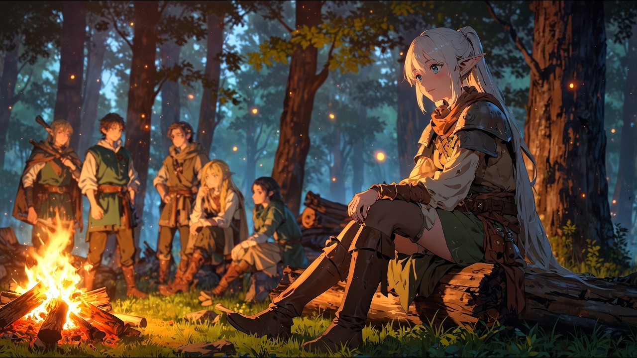 🍂 Warm Fire, Gentle Stories | Peaceful Fantasy Camp | Medieval BGM 🔥🎻 ...