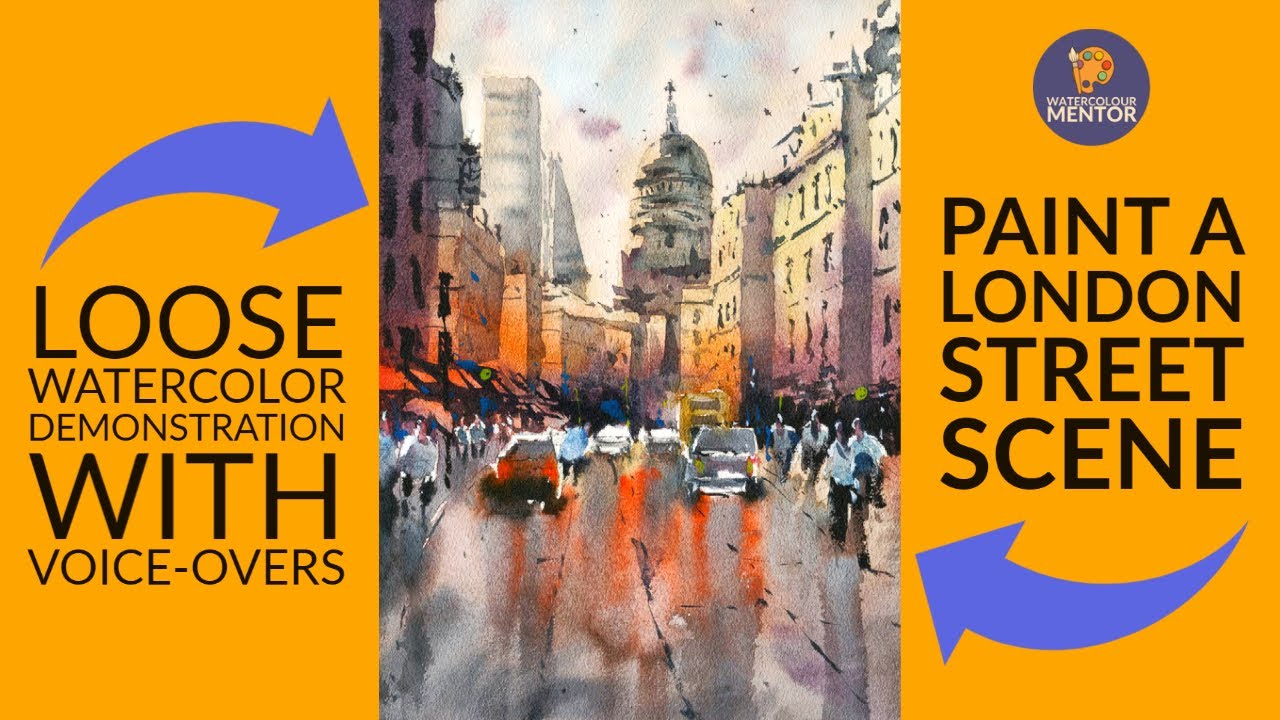 How to Paint a Street Scene in Watercolor | London Street (Shortened ...