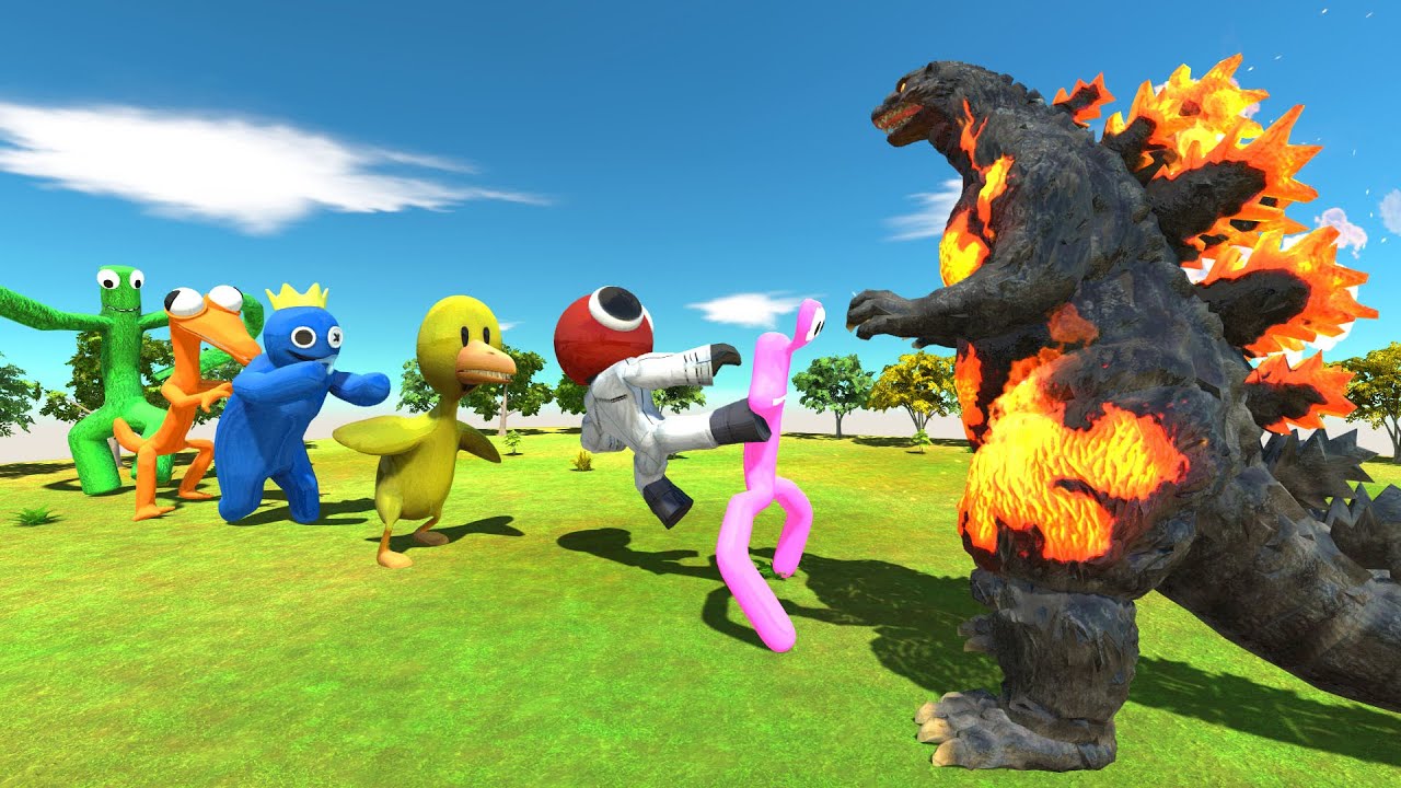 Godzilla Burning Fight Team Rainbow Friends - Animal Revolt Battle ...