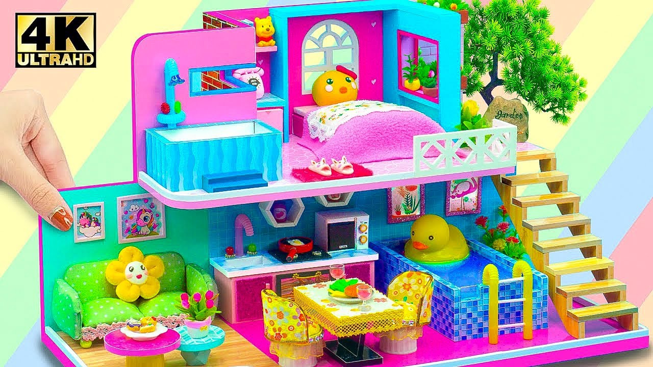 Make Miniature Garden House with Bedroom, Bathroom, Kitchen and Pool ...