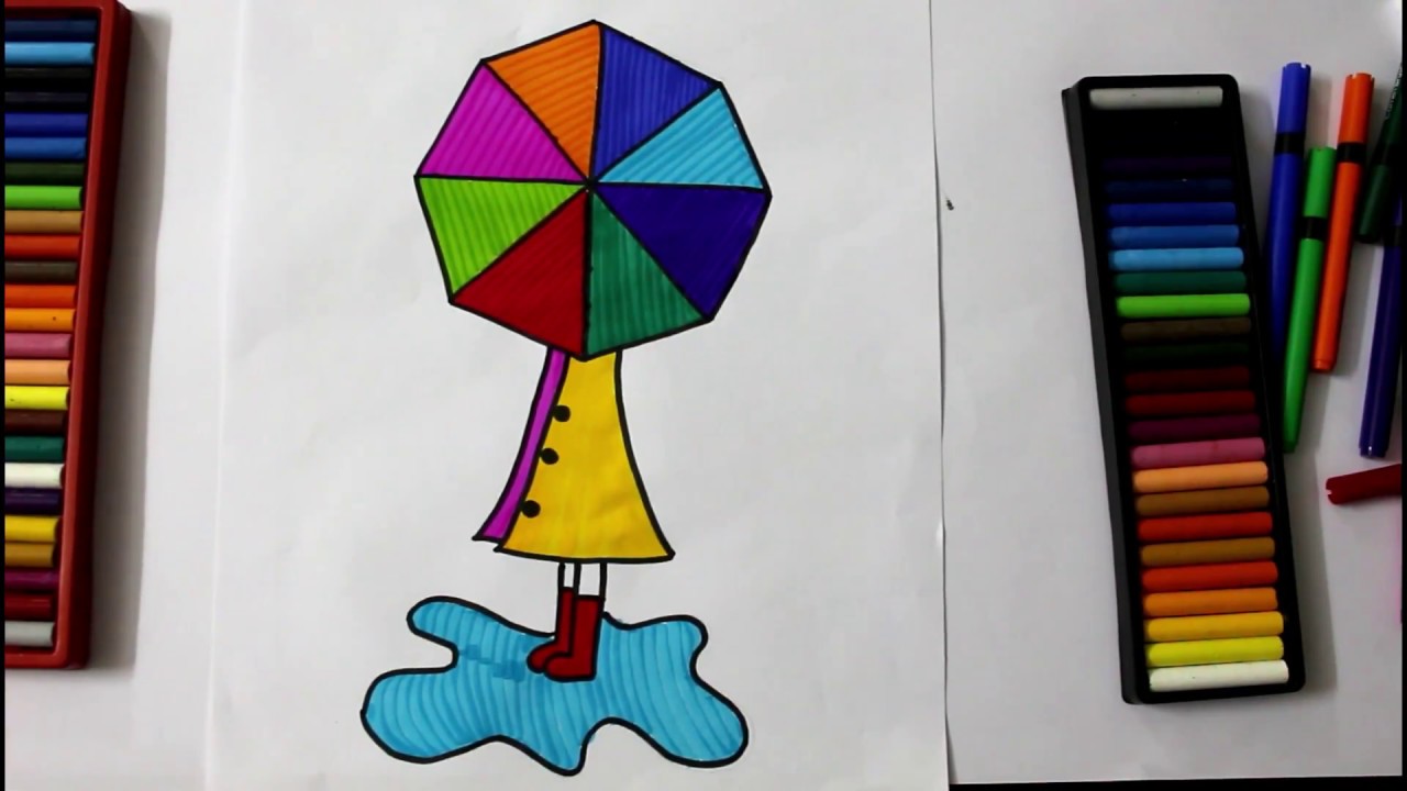 Girl Under Umbrella Drawing video for Kids - YouTube