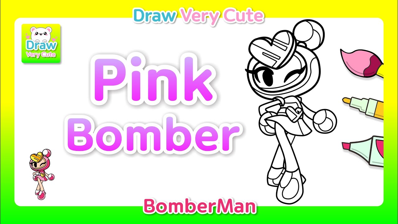 how to draw Pink Bomber drawing and coloring cute Bomberman anime ...