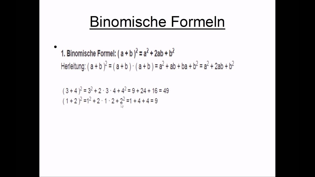 Binomische Formeln anwenden + Beispiele - YouTube