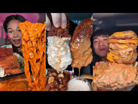 TIKTOK Mukbang Compilation | Wingstop, Buldak, Dave’s Hot Chicken, Cane’s & More! 🍗🔥🌶