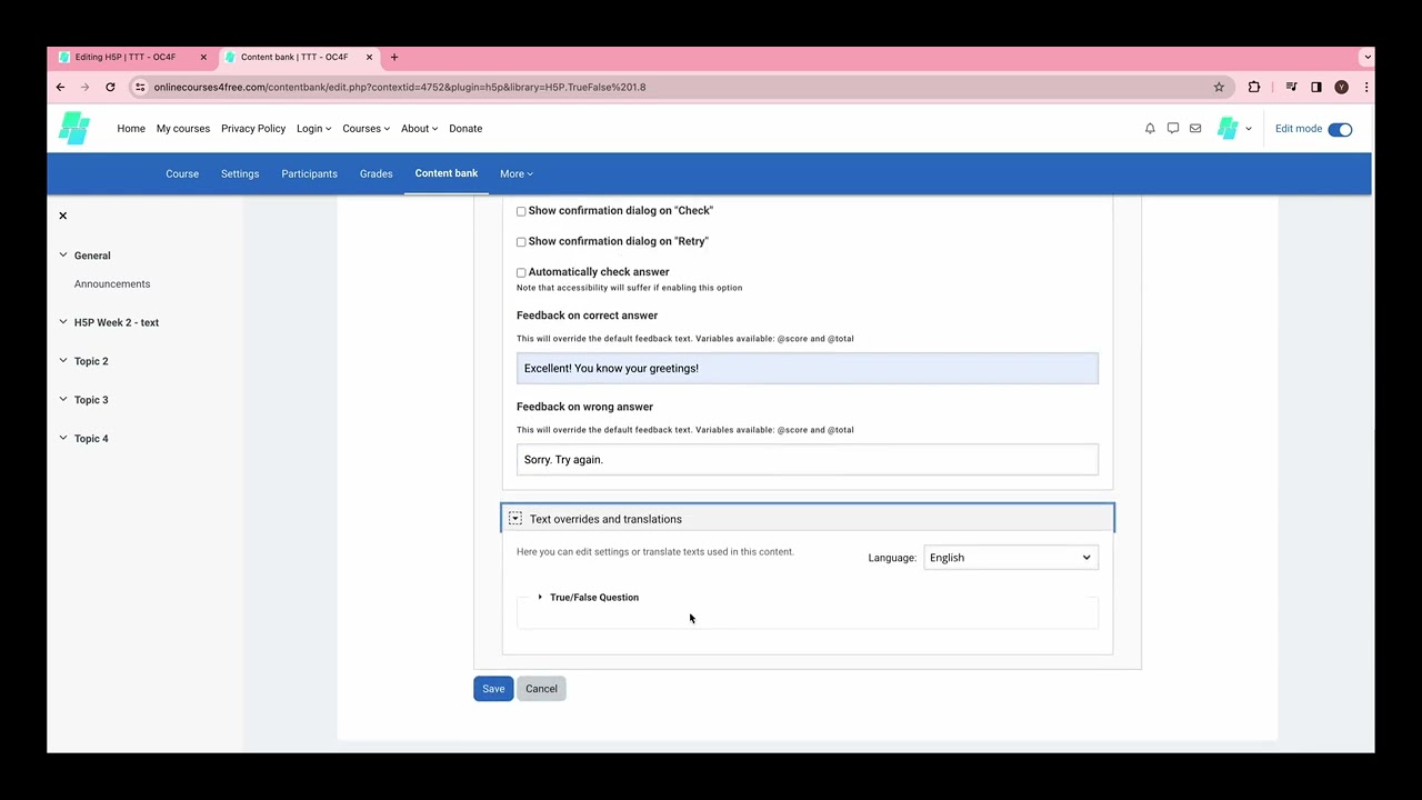 H5P - Moodle True/False - YouTube