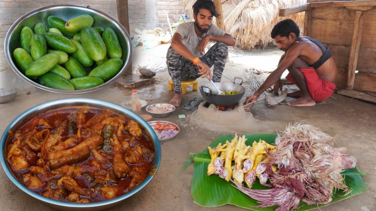 CHICKEN PANJE SKIN WITH KUNDRU CURRY RECIPE Village style country murge ...