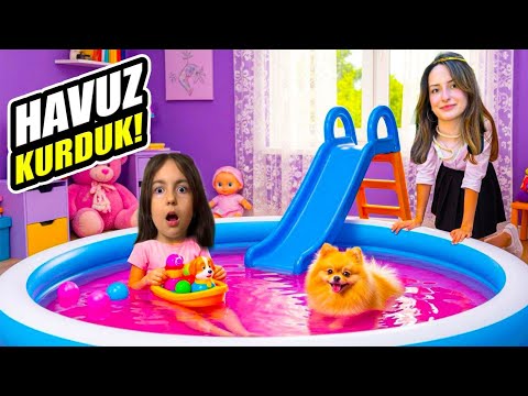 ZEYNEP VE HİRANUR ODASINA HAVUZ KURDU !! HAVUZ’UN RENGİ PEMBE KÖPÜK !! POMERANİAN 