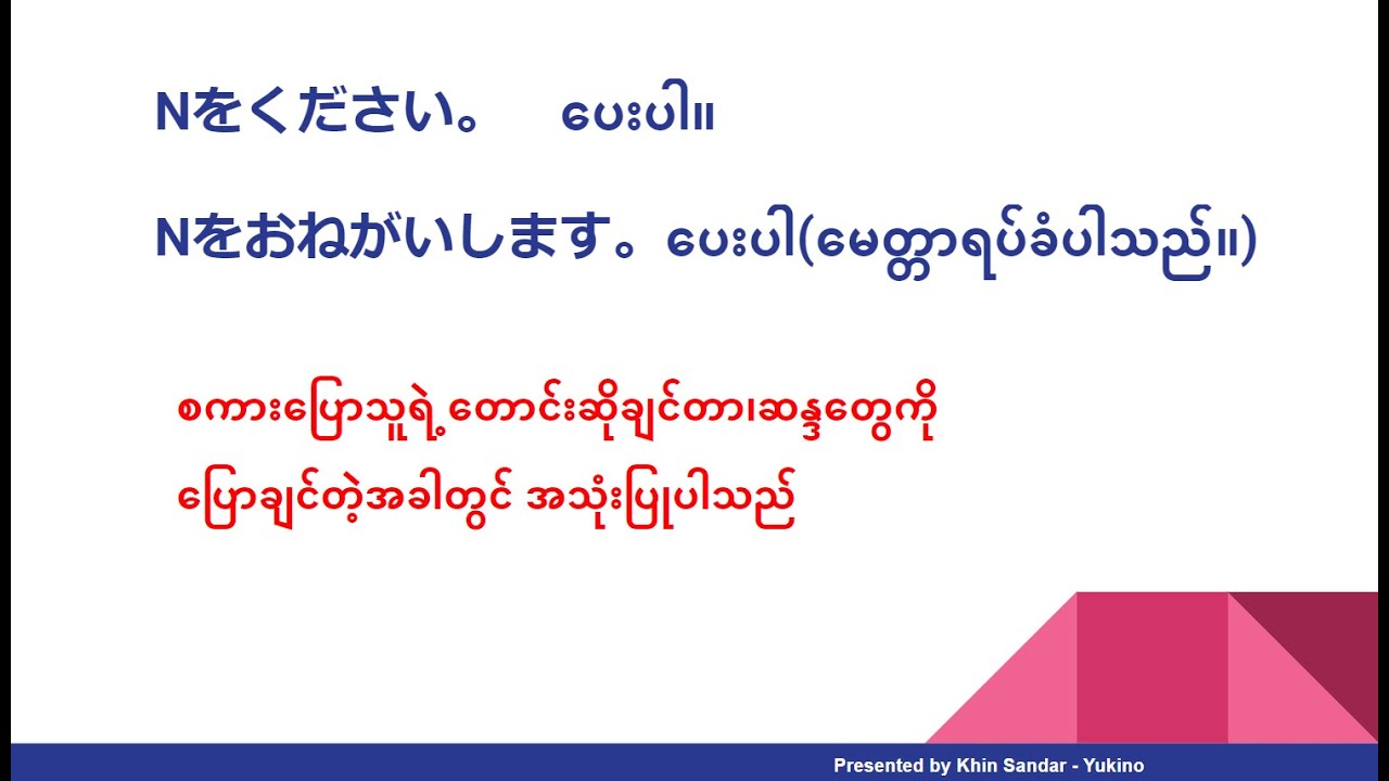 N5 15 - Nをください／Nをおねがいします ဂျပန်စာ N5 အခြေခံသဒ္ဒါ Japanese Basic Grammar ...