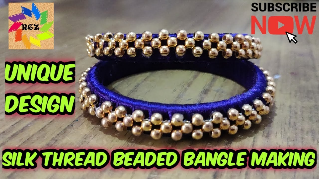 New and unique design silk thread beaded bangle making at home/silk ...
