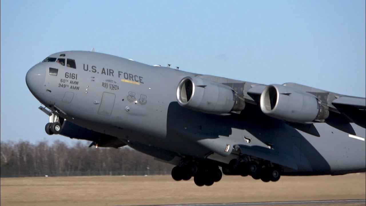 [4k] USAF C-17 Globemaster & C-130 Hercules at POLAND | USAF Cargo ...
