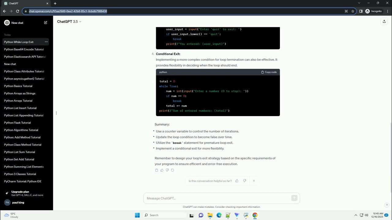 python end of while loop - YouTube