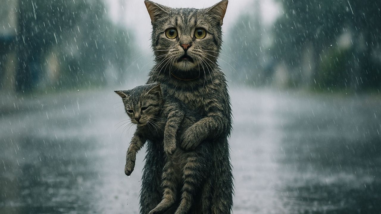 Mama Cat Saves Her Sick Kitten in Heavy Rain 💔 ️ | Emotional Cat Family ...