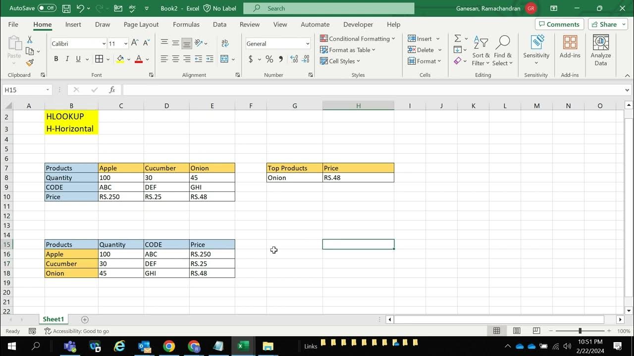 How to use Hlookup Function in MS Excel - YouTube