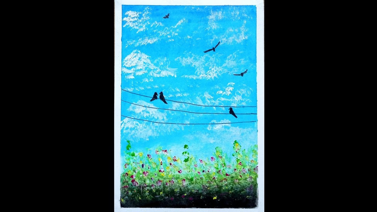 How To Draw Easy skyscape Drawing with oil pastels || Easy skyscape ...