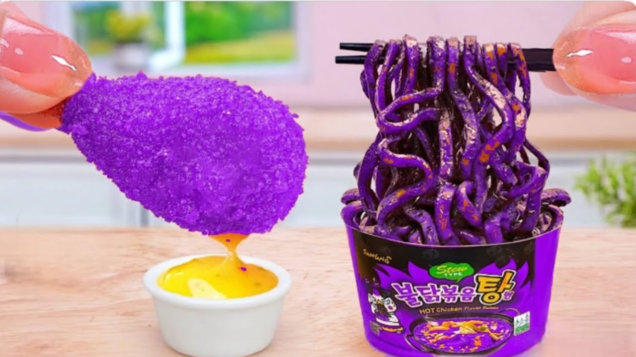 “Purple Noodles & Crispy Purple Chicken | Unique & Satisfying ASMR ...