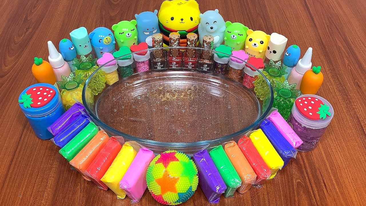 Mixing Cracking Clay into Clear Slime! SlimeSmoothie Satisfying Slime ...