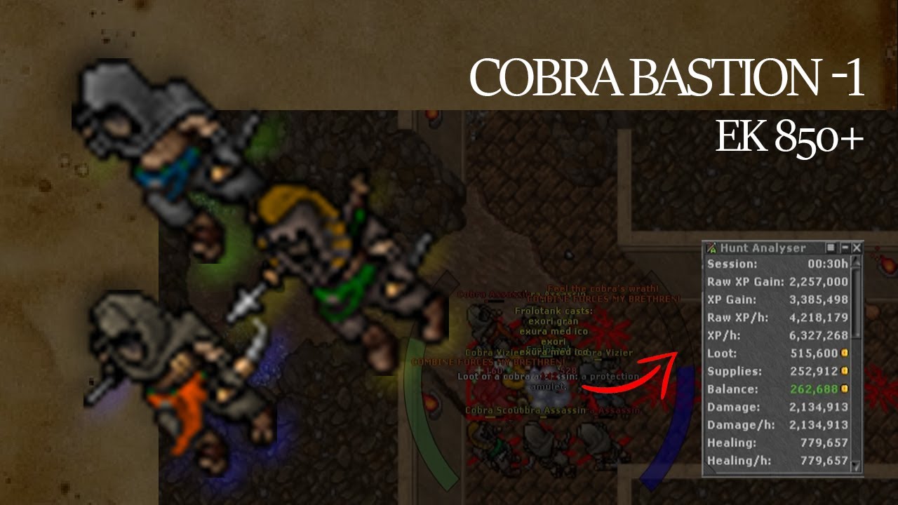 Tibia - Cobra Bastion Underground EK lvl 850+ 7.1kk XP / Hora - YouTube