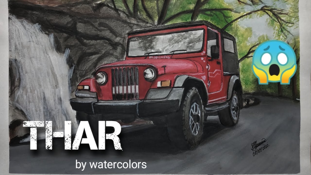 Mahindra Thar | Painting using watercolors and color pencils - YouTube