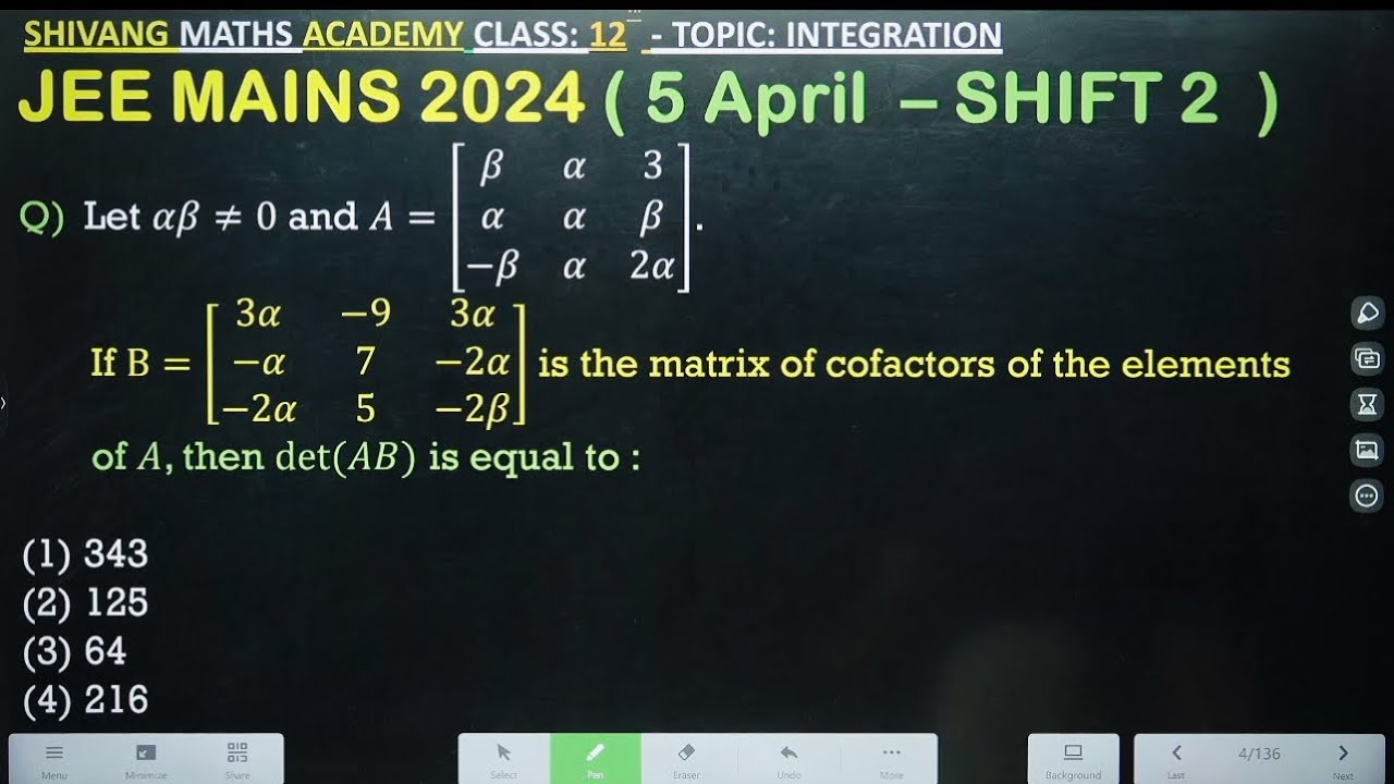 JEE Main 2025 || JEE MAIN 2024 ( 5 April - Shift 2 ) Matrix and ...