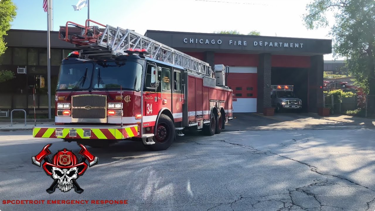 Chicago Fire Department Truck 34 & Ambo 22 Responding MEDICAL (MVA WITH ...