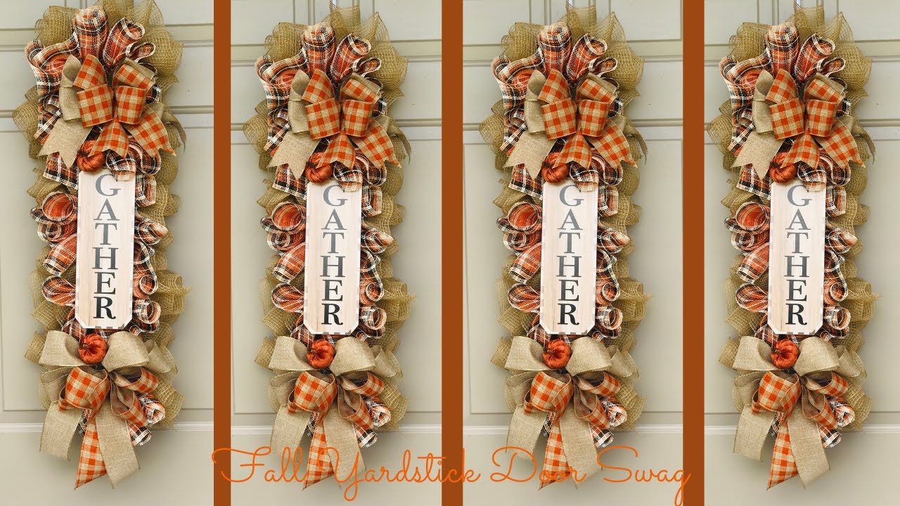 FALL YARDSTICK DOOR SWAG WREATH DOOR HANGER GARLAND CENTERPIECE DIY EASY TO MAKE THANKSGIVING ...