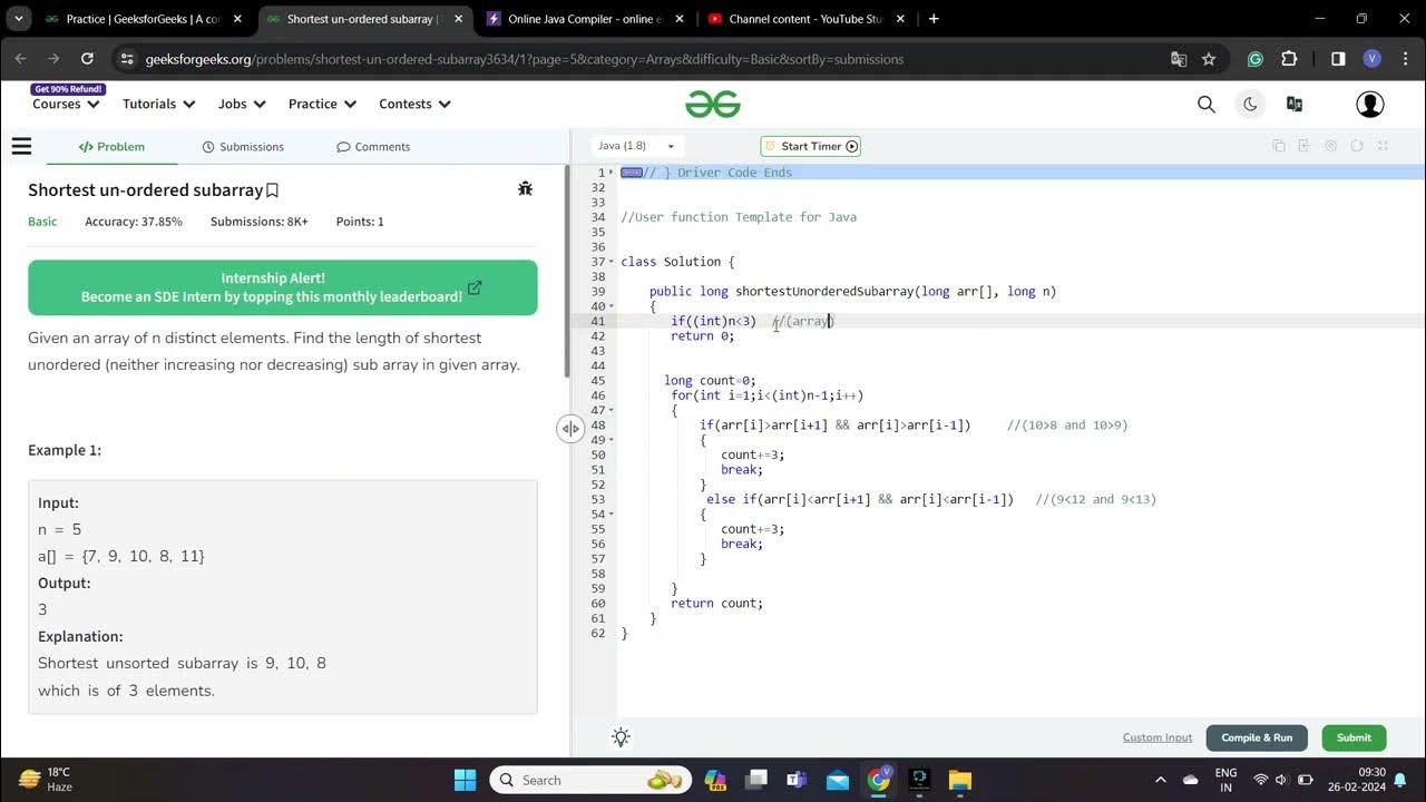 Shortest un-ordered subarray - YouTube