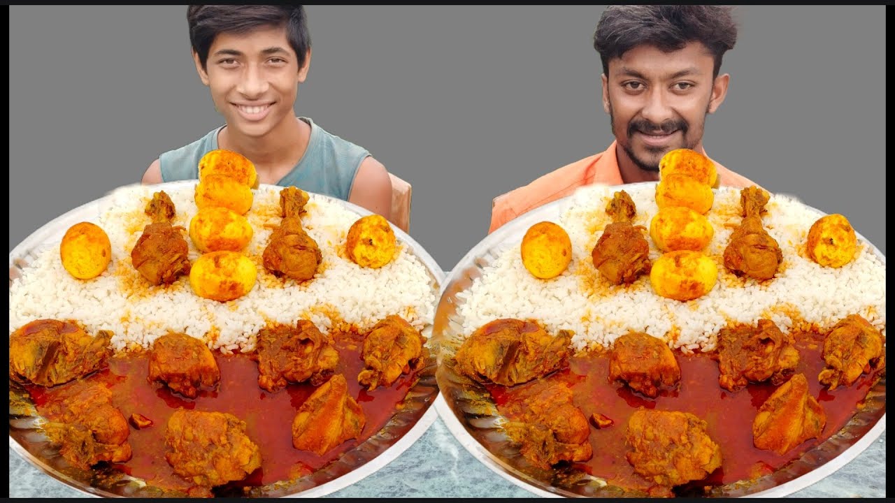 Rice Eating With Egg Curry And Chicken Curry Competition | Eating ...