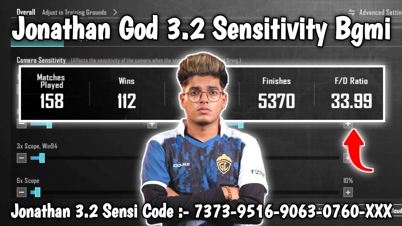Jonathan God 3.2 Sensitivity Bgmi | Jonathan Sensitivity Settings Code ...