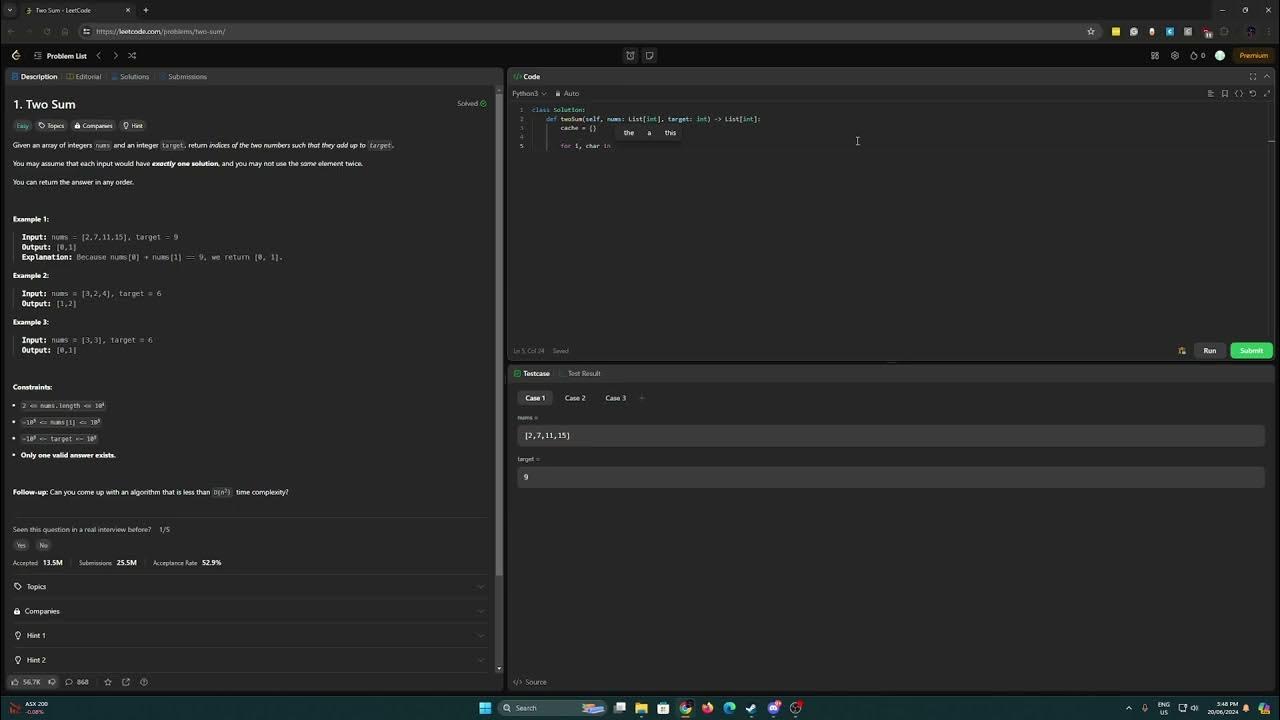 1. Two Sum (Revised answer for better efficiency) - YouTube