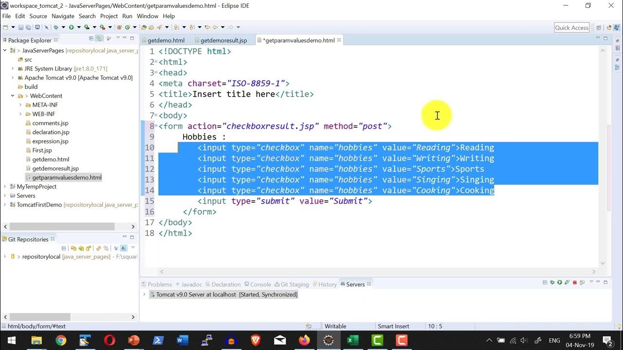 Apache Tomcat - JSP - Servlet - JSP Read html input checkbox - Video 27 - YouTube