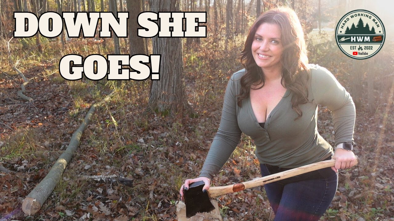 Challenge Accepted! Chopping Down Her First Tree Ever! - YouTube