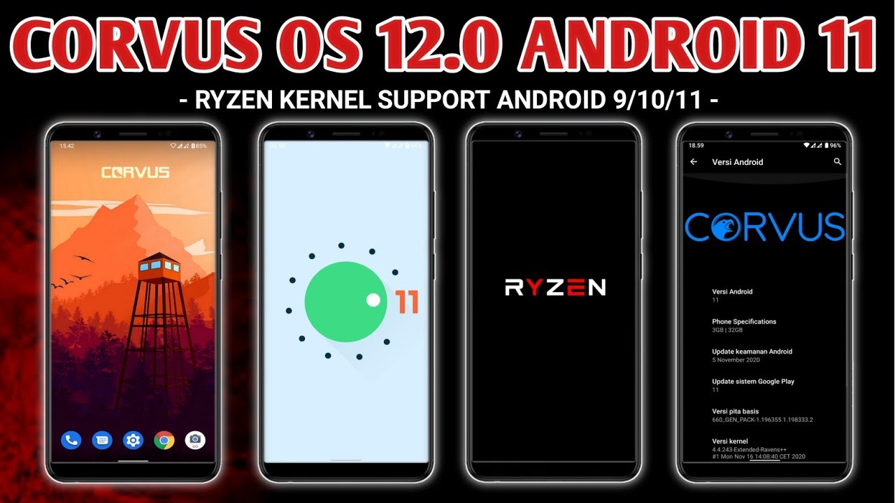 REVIEW CORVUS 12 ANDROID 11 + RYZEN KERNEL REDMI NOTE 8 GINKGO CUSTOM ...