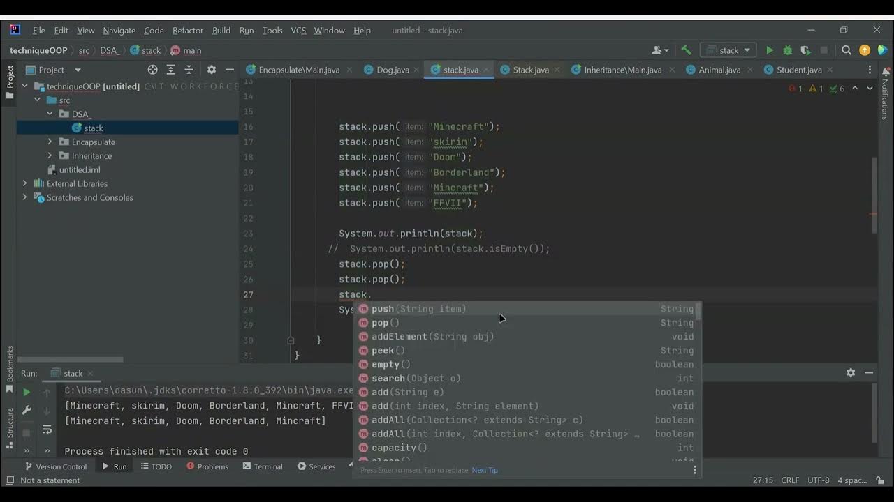 Stack Data Structure in Java | How to Write Using IntelliJ IDEA - YouTube