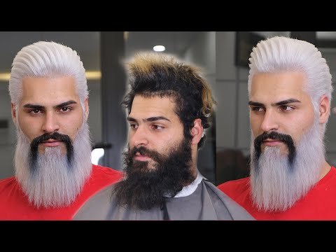 اقوى تغير شكل😱وستايل جديد 2021 لن تصدق هذا الفرق الكبير صبغ شعر ولحية ابيض ثلجي ابداع /مصطفى الرسام