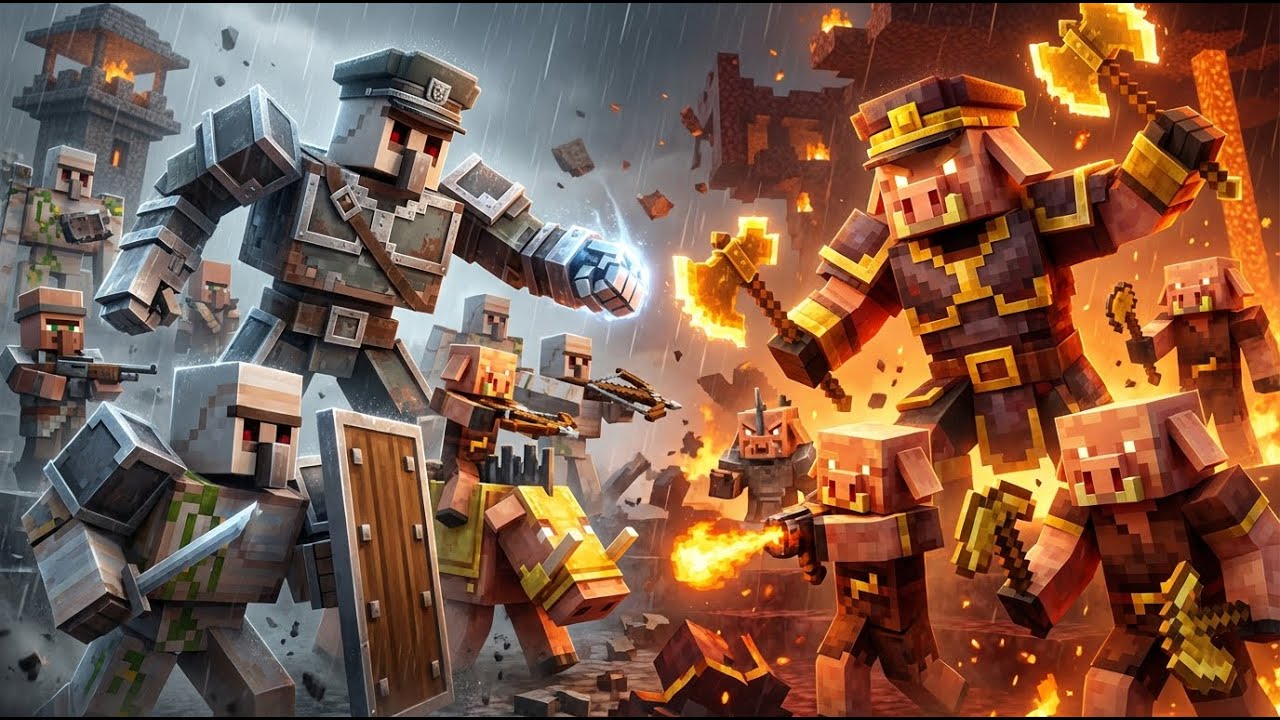 Iron Golem Army Vs Piglin Horde | Minecraft Mob Battle Animation ...