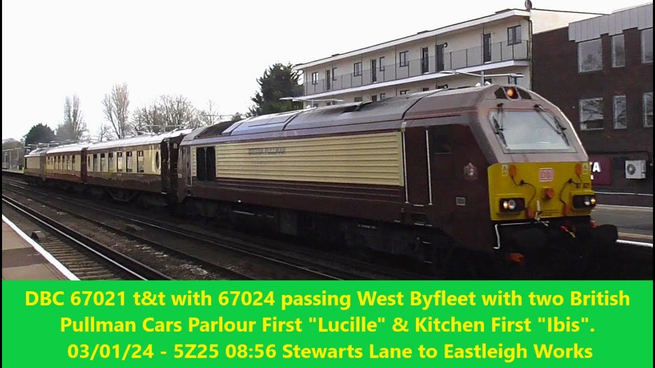 DBC 67021 top & tailed with 67024 passing West Byfleet with Pullman ...