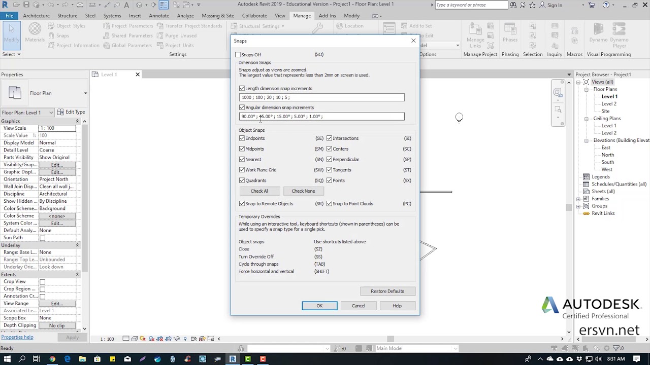 Hướng dẫn sử dụng Revit Architecture 2019 | Bài 26: Sử dụng chế độ bắt ...