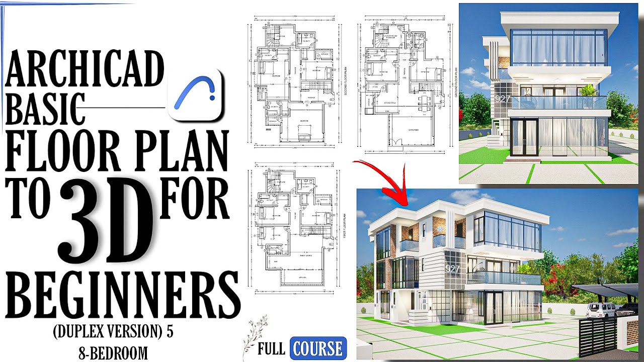 Archicad Tutorial : Basic Floor Plan To 3D For Beginners - YouTube