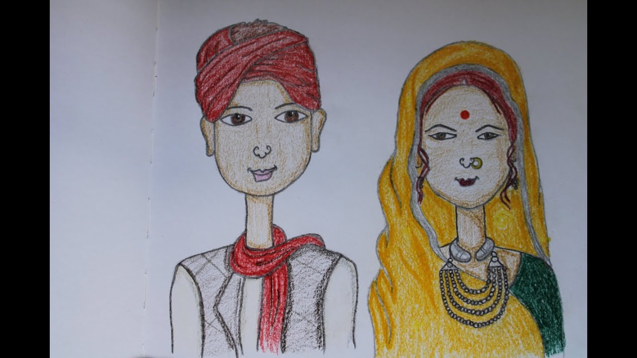 Madhya Pradesh Traditional Attire Pencil Sketch Tutorial | Madhya ...